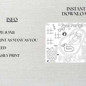 Printable Pool Party Activity Sheet / Kids Printable Activity Sheet ...