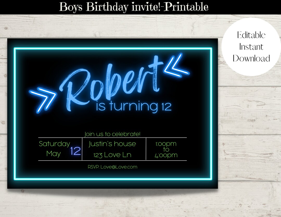 DIY Editable Boy Birthday Party Invitation Template - Geometric ...