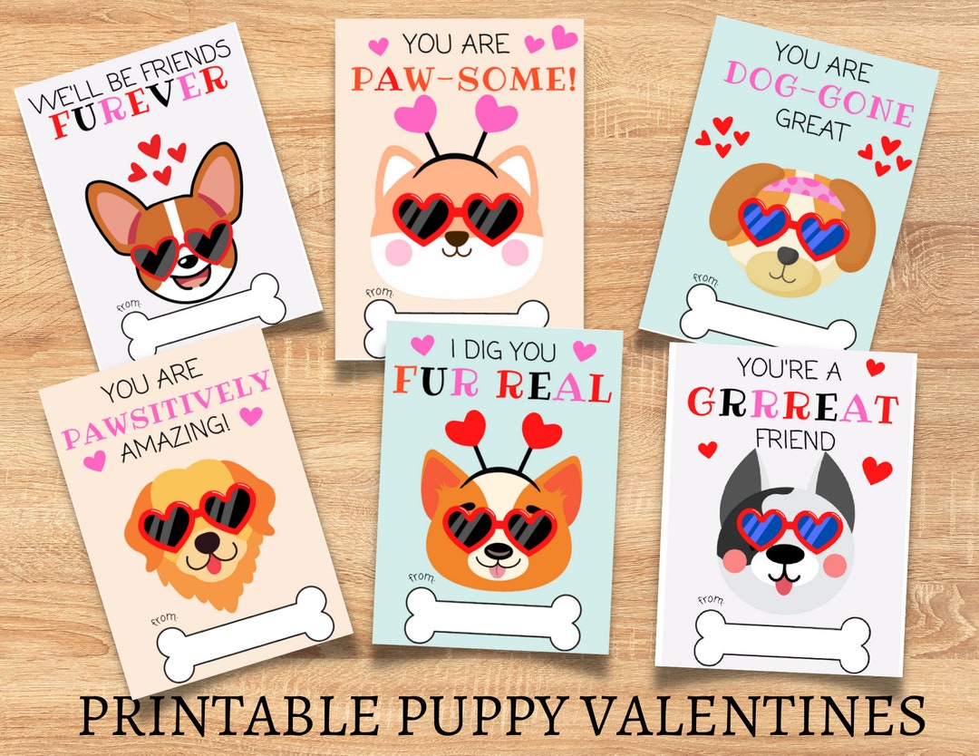 Kids Valentines, Puppy Printable Valentine's Day Cards, Editable ...