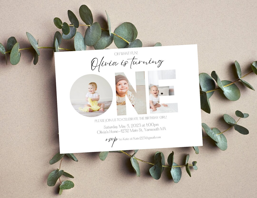 Editable First Birthday Photo Invitation, Photo's in Text Invitation ...