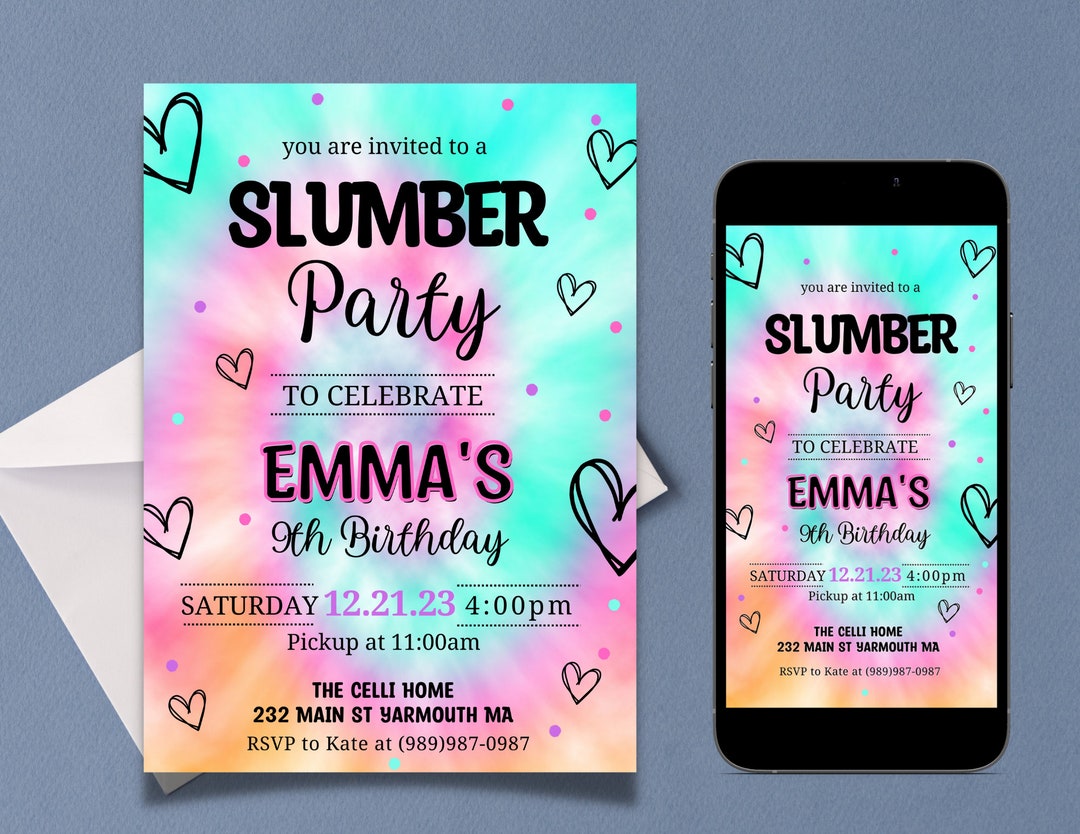 Girl's Slumber Party Invitation Printable Sleepover Birthday Pamper Spa ...