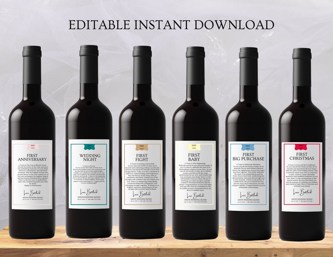 Milestones Wine Labels - Wedding Gift First Anniversary Bridal Shower ...
