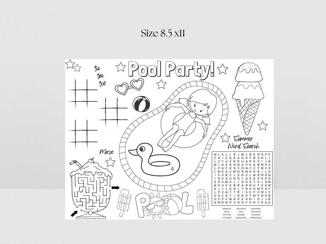 Printable Pool Party Activity Sheet / Kids Printable Activity Sheet ...