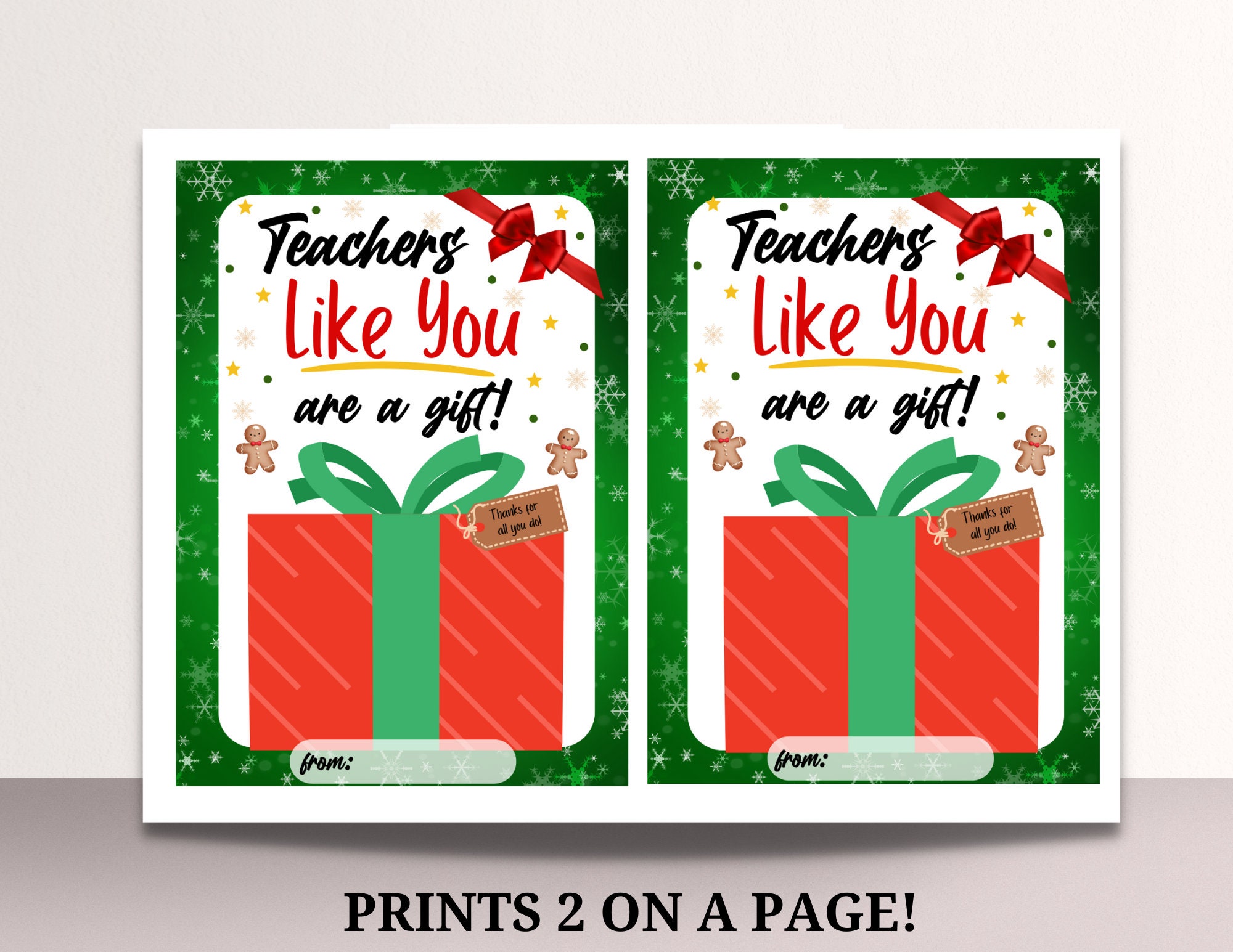 Teacher Christmas Gift Card Holder Printable, Teacher Holiday Thank You ...