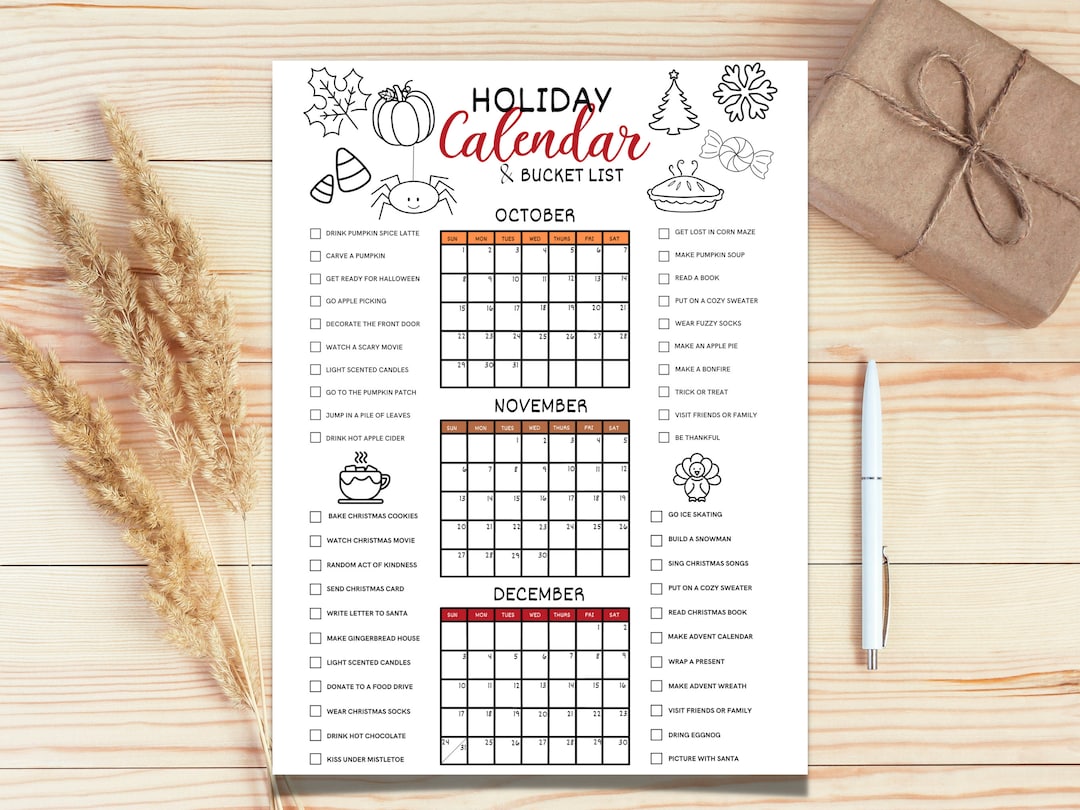 Printable Fall Calendar Poster, Fall Activities Calendar, Autumn ...