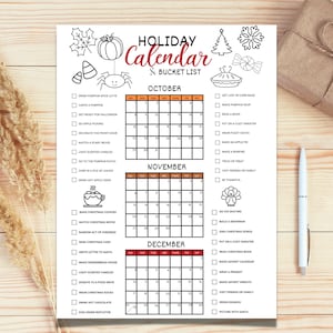 Printable Fall Calendar Poster, Fall Activities Calendar, Autumn ...