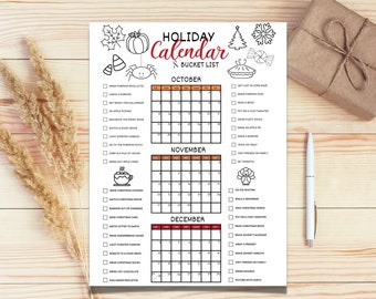 Editable Fall Calendar Poster, Fall Activities Calendar, Fall Checklist ...