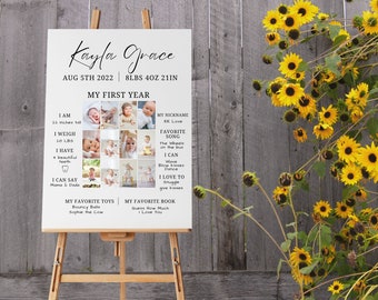 Photo First Birthday Milestone Board Template, Minimalist Milestone ...