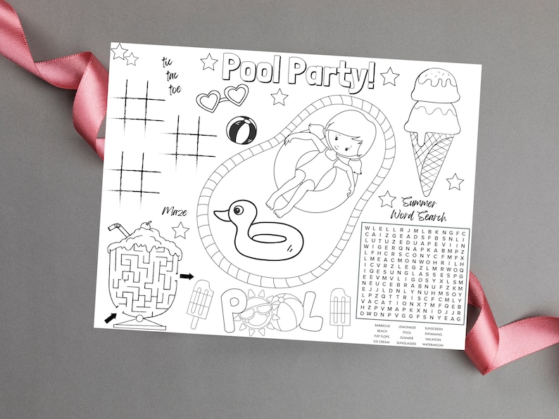 Printable Pool Party Activity Sheet / Kids Printable Activity Sheet ...