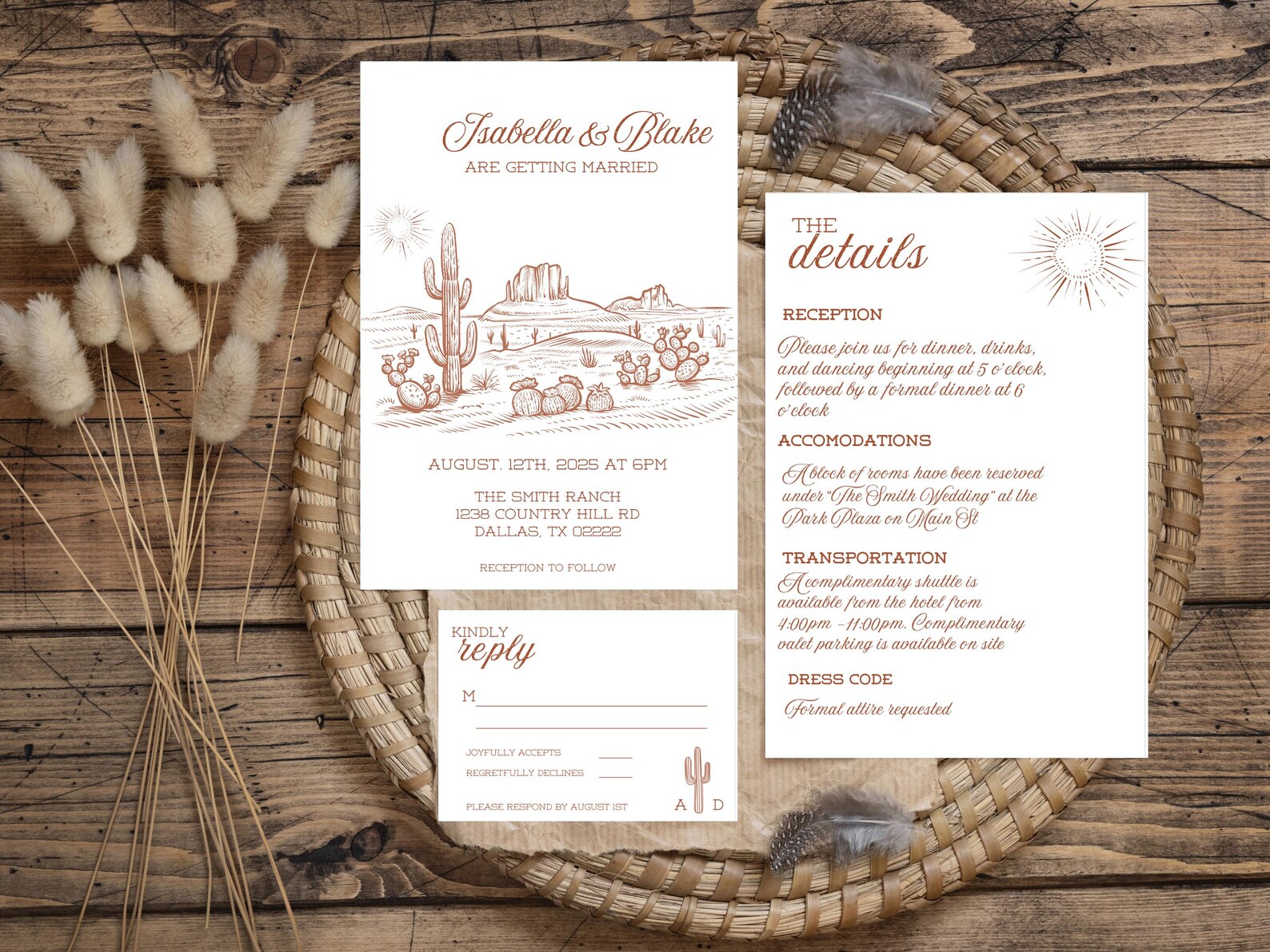 Modern Desert Wedding Invitation Suite Cactus Invitation Western ...