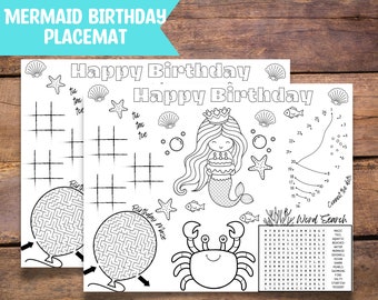 Mermaid Birthday Activity Sheet - Etsy