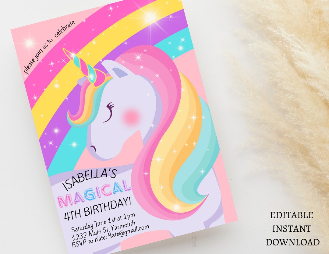 Editable Unicorn Invitation Unicorn Party, Unicorn Birthday, Magical ...
