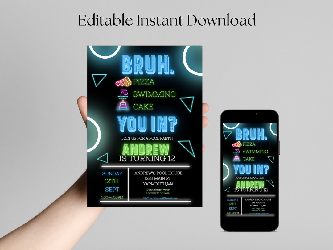 Bruh Birthday Invitation, Bruh It's My Birthday Invite, Teenager ...