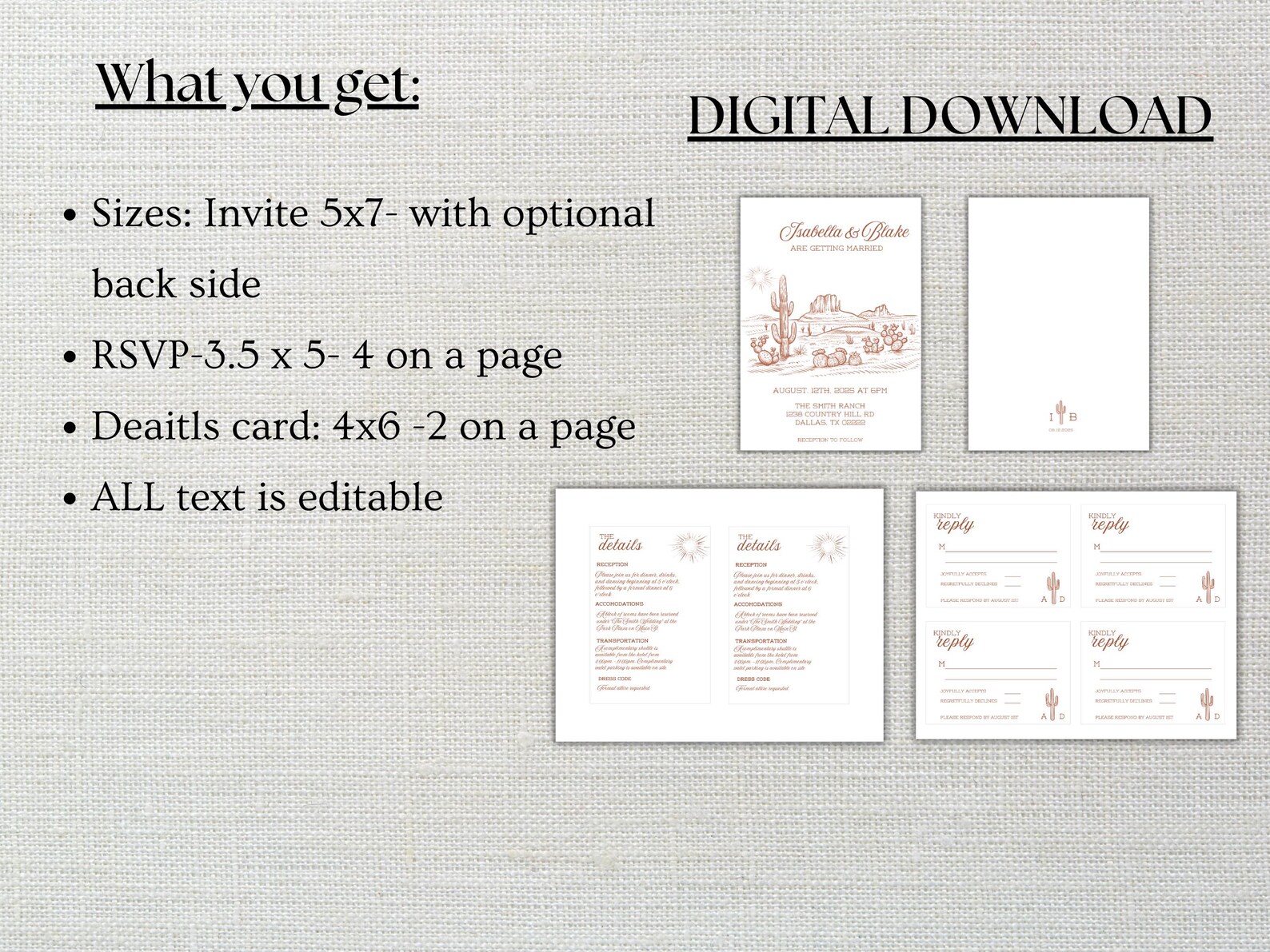 Modern Desert Wedding Invitation Suite Cactus Invitation Western ...
