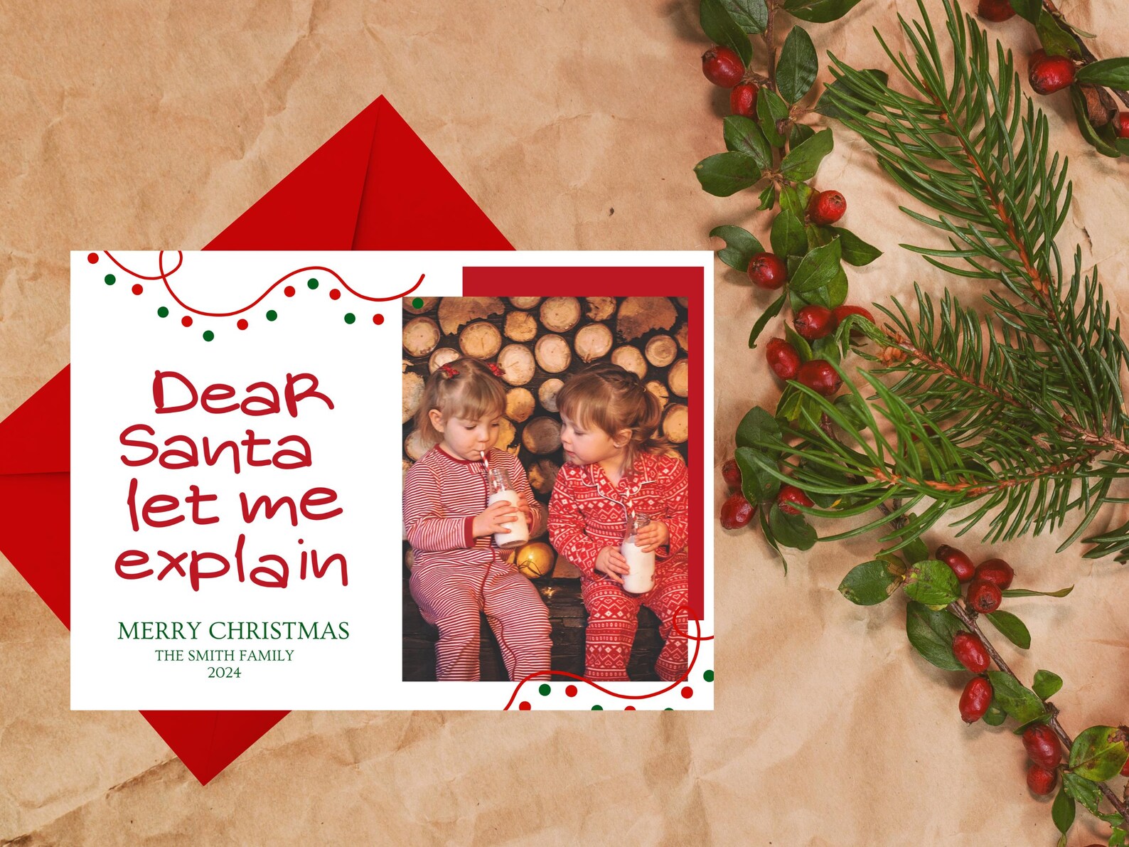 Dear Santa Christmas Photo Card Template, Holiday Photo Card Printable ...