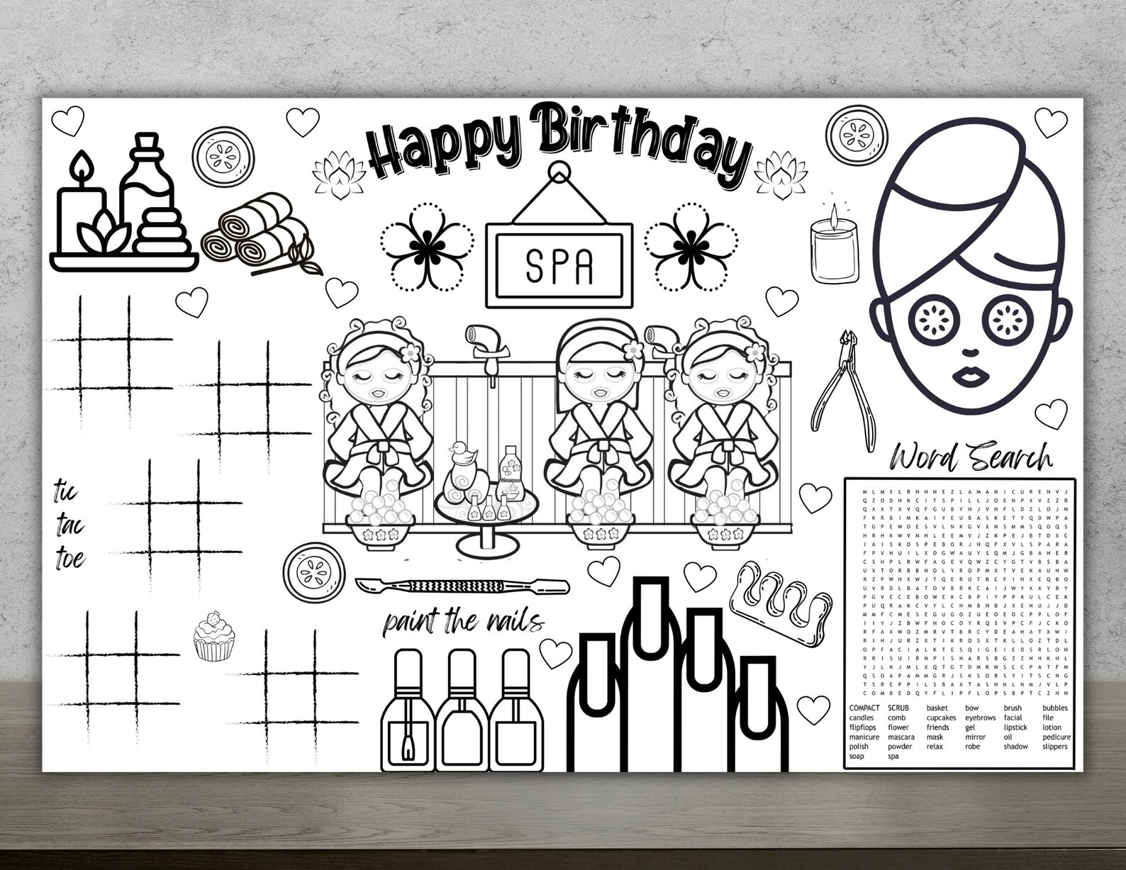Spa Party Coloring Placemat, Personalized, Spa Party, Printable, Custom ...