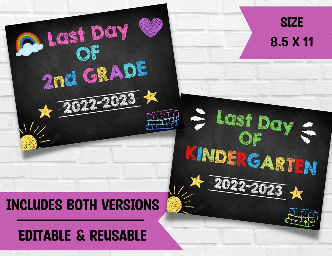 Chalkboard Last Day of School Sign, First Day or Last Day, Editable and ...