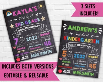 Chalkboard Back to School Sign, Editable First Day of School Sign ...