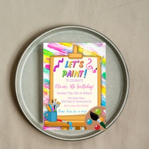 Art Birthday Invitation Party Paint Invites Colorful Painting Theme ...