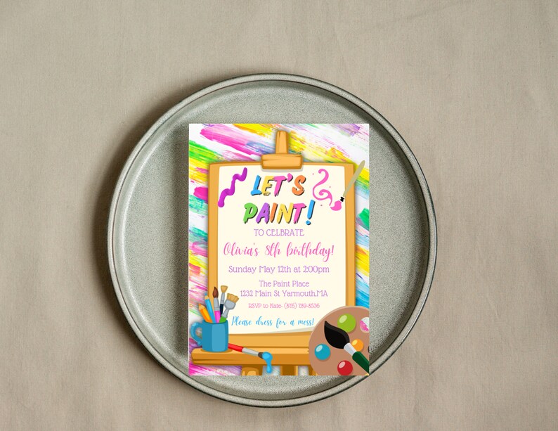 Art Birthday Invitation Party Paint Invites Colorful Painting Theme ...
