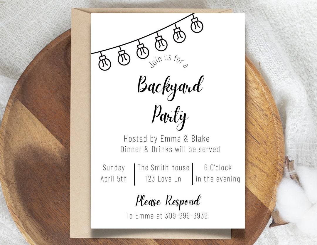 Backyard Party Invitation Template Birthday Baby Shower - Etsy