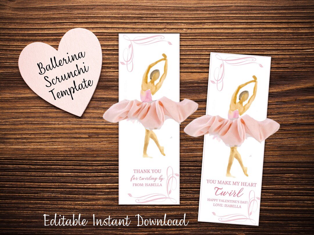 Ballerina Scrunchie Card Template, Ballet Dancer Party Favour, Editable ...