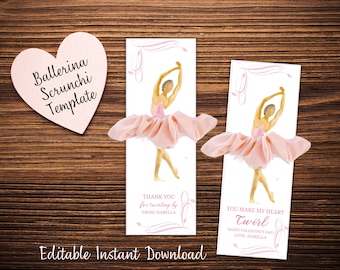 Ballerina Scrunchie Card Template, Ballet Dancer Party Favour, Editable ...