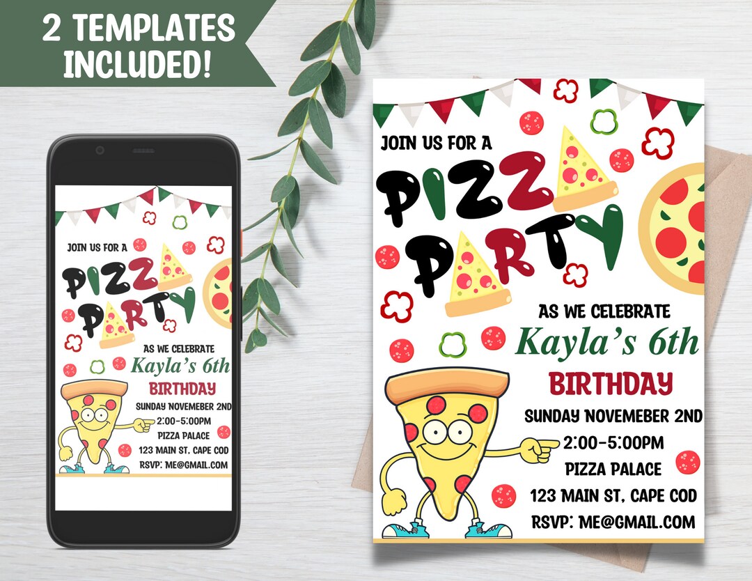 EDITABLE Pizza Party Invite, Pizza Birthday Invitation, Slice of Fun ...