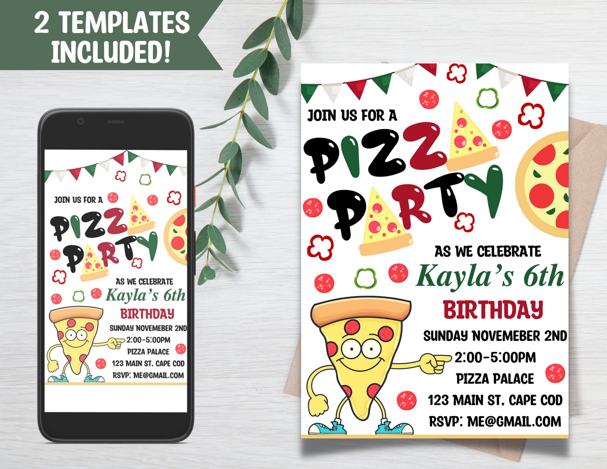 EDITABLE Pizza Party Invite Pizza Birthday Invitation Slice - Etsy