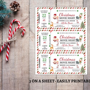 Christmas Movie Night Invitation Ticket, Christmas Movie Night Party ...