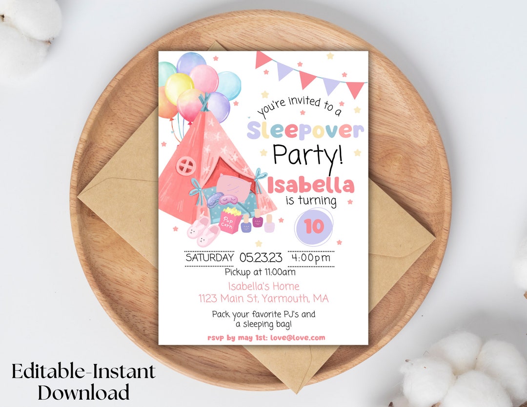 Sleepover Birthday Minimalist Invitation Set, Slumber Party Invite ...