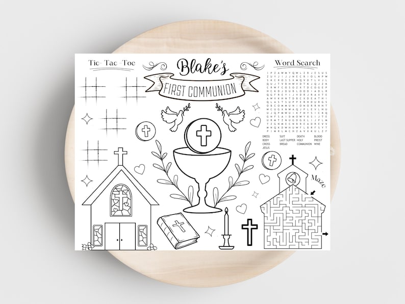 PRINTABLE First Communion Coloring Placemat, Digital File, Printable ...