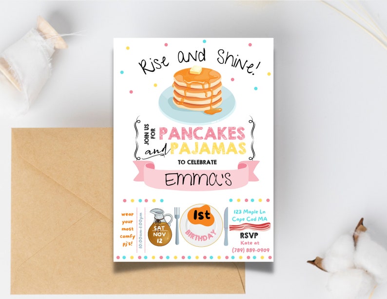 Pancakes And Pajamas Party Birthday Invitation Digital File Etsy