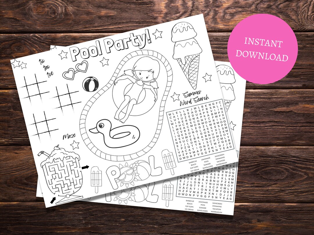 Printable Pool Party Activity Sheet / Kids Printable Activity Sheet ...