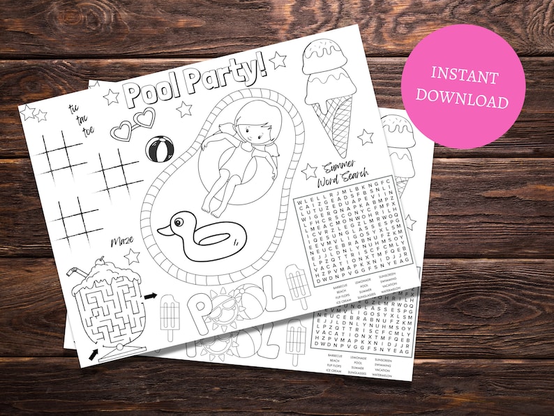 Printable Pool Party Activity Sheet / Kids Printable Activity Sheet ...