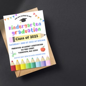 Editable Kindergarten Graduation Invitation, Kindergarten Party Invite ...
