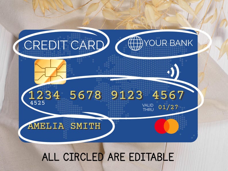 Editable Pretend Play Credit Card for Kids Play Money Toddler Toys, DIY ...