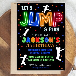 Trampoline Park Birthday Party Invitation Trampoline Park Invite ...