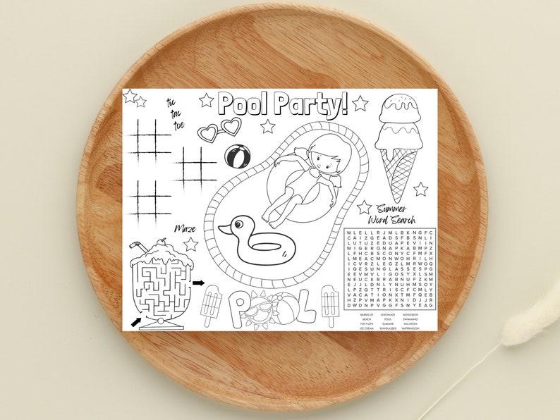 Printable Pool Party Activity Sheet / Kids Printable Activity Sheet ...