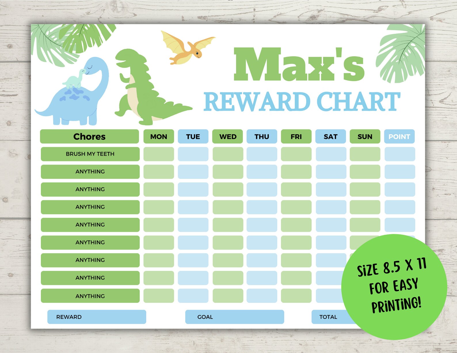 EDITABLE Dinosaur Reward Chart Dinosaur Chore Chart Dinosaur - Etsy