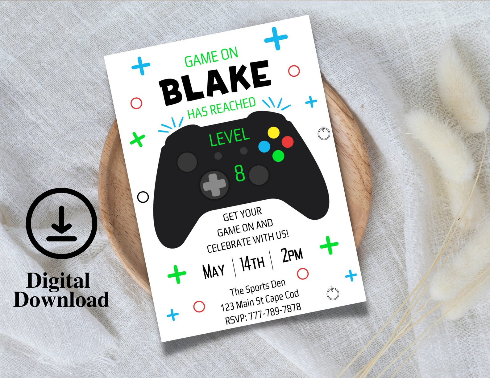 Editable Video Game Birthday Invitation Boy Gamer Birthday Party Neon ...
