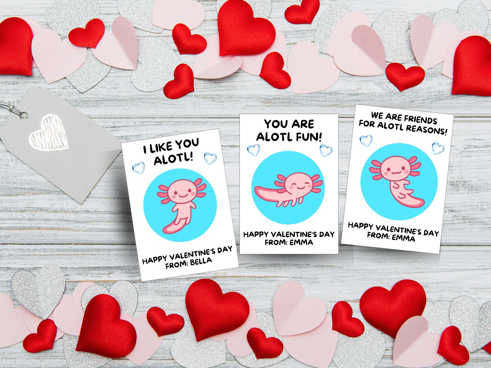 Axolotl Valentine’s Day Printable Cards for Kids, Printable Valentines ...