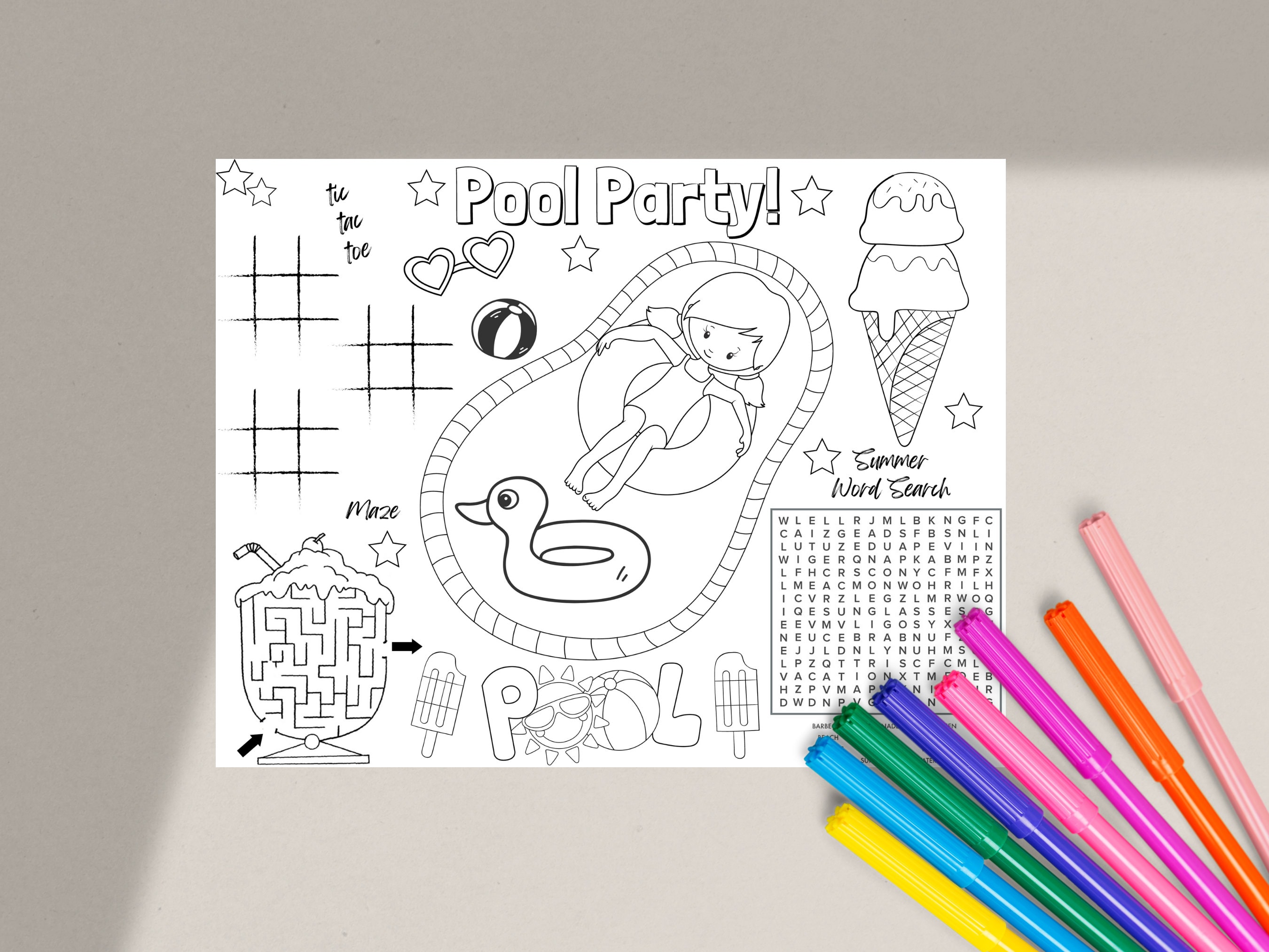 Printable Pool Party Activity Sheet / Kids Printable Activity Sheet ...