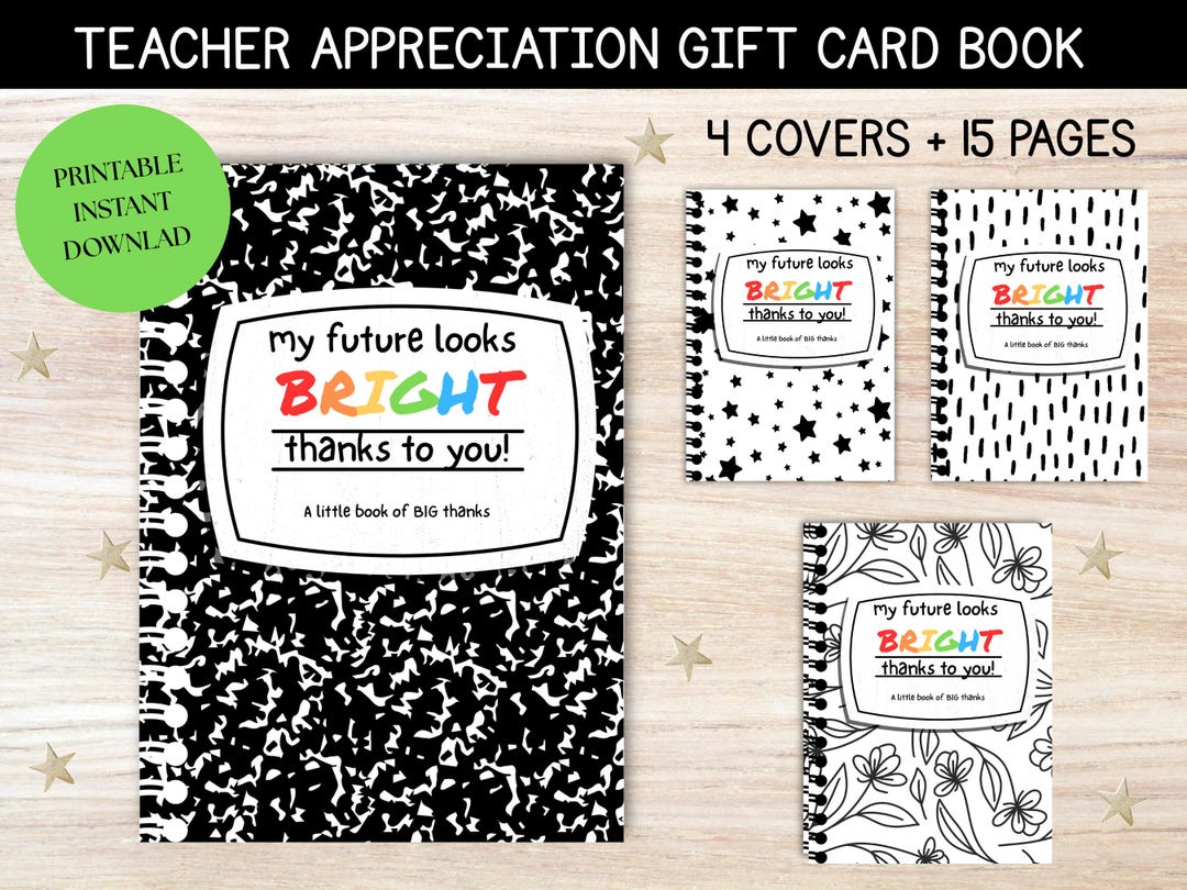 Teacher Gift Card Book Printable - Teacher Gift Card Holder Set ...