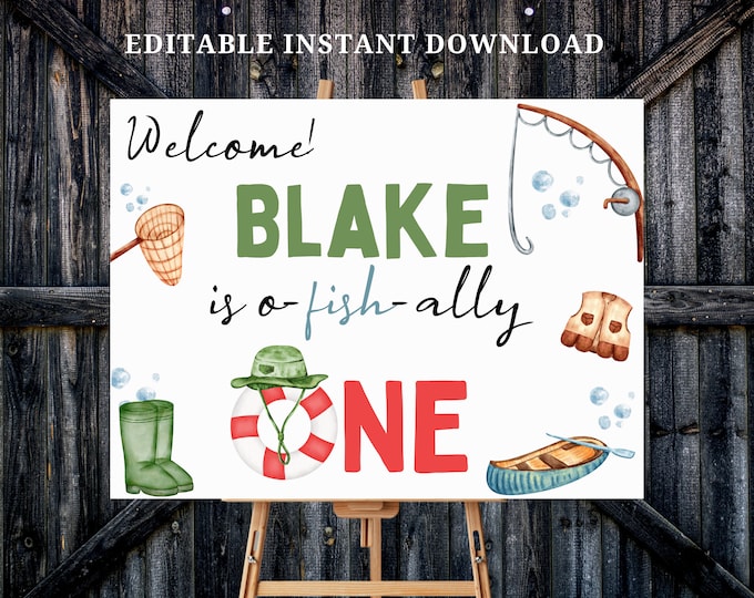 Ofishally One Sign, Fishing Birthday Yard Sign, O Fish Ally Birthday ...