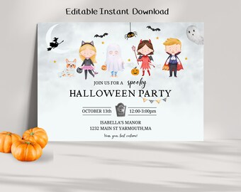 Editable Halloween Party Invitation Halloween Birthday Invitation Kids ...