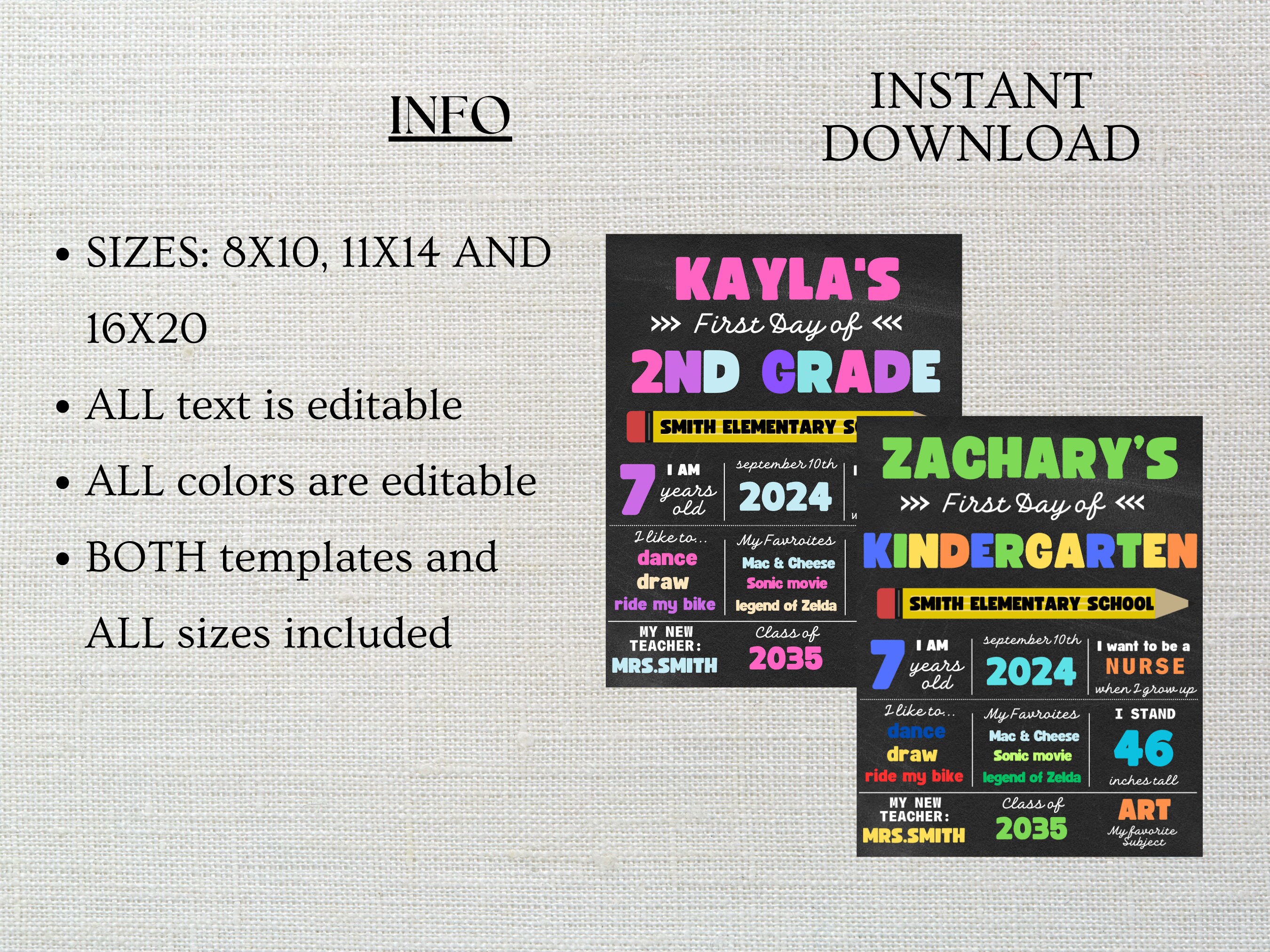 First Day of School Sign EASY DIY Canva Template Printable Editable 1st ...