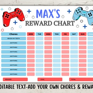 EDITABLE Video Game Reward Chart, Chore Chart, Behavior Chart, Boys ...