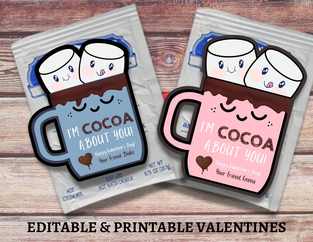 Hot Cocoa Kids Valentine Printable, Hot Chocolate Valentine Gift ...