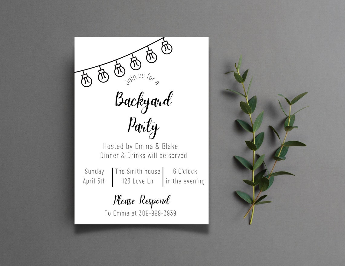 Backyard Party Invitation Template, Birthday, Baby Shower, Couples ...